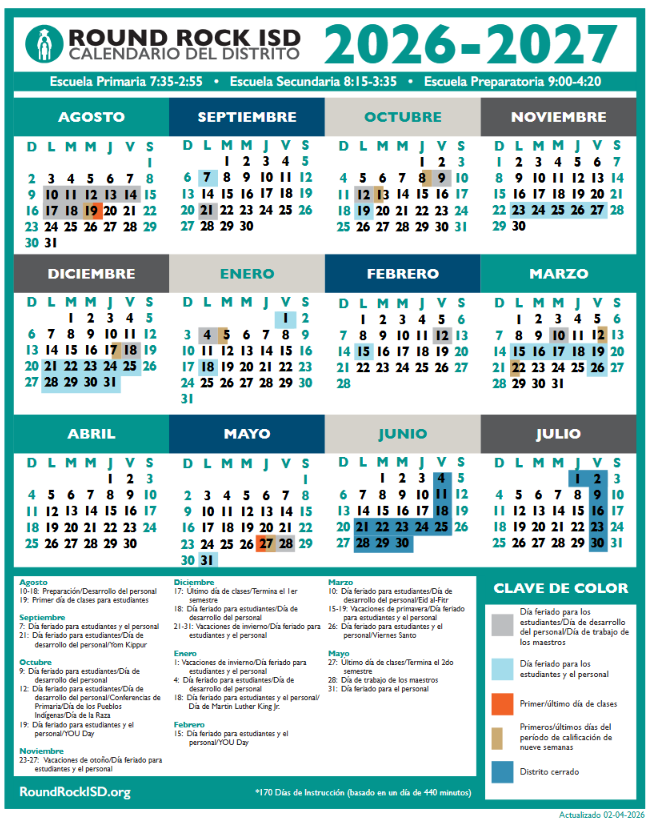 Round Rock ISD 2026-2027 School Calendar - Round the Rock
